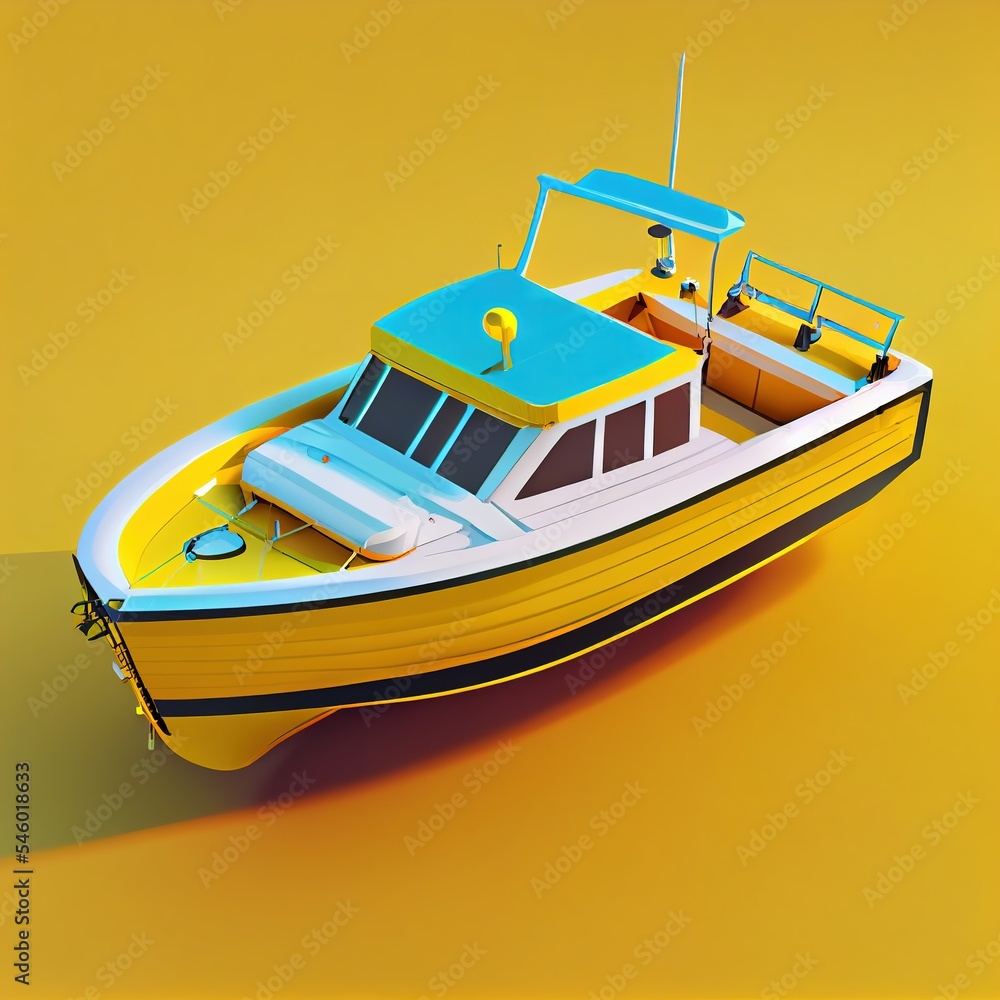 Cartoon glossy motorboat isolated on yellow background. Ai generated ...
