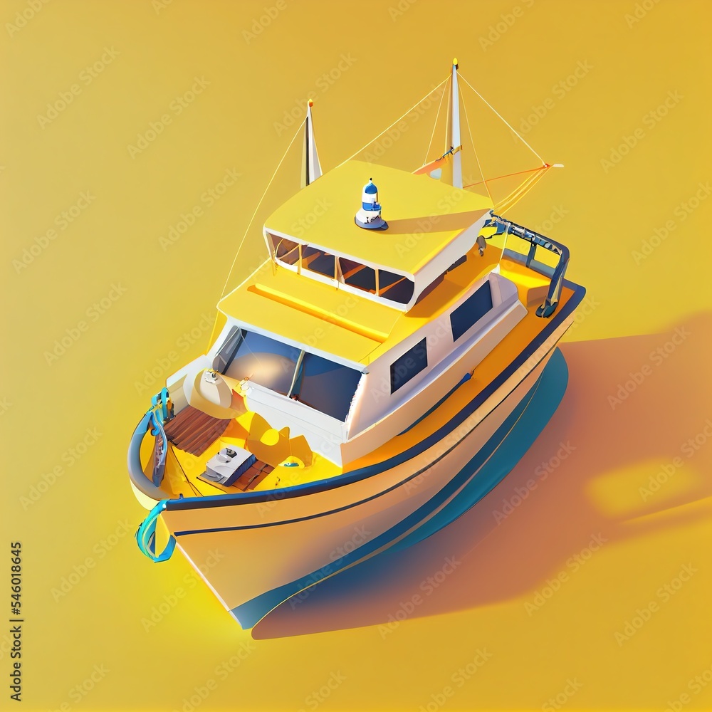 Cartoon glossy ship isolated on yellow background. Ai generated ...
