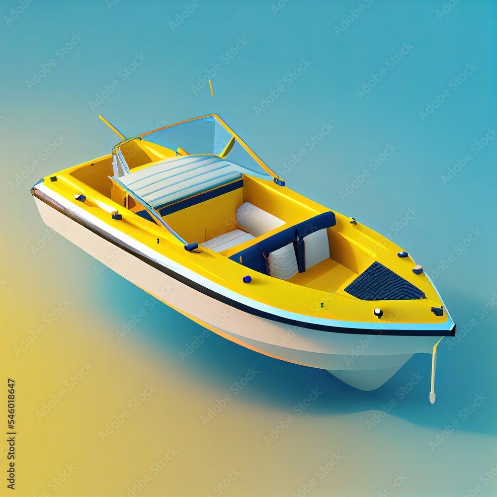 Cartoon glossy motorboat isolated on yellow background. Ai generated ...