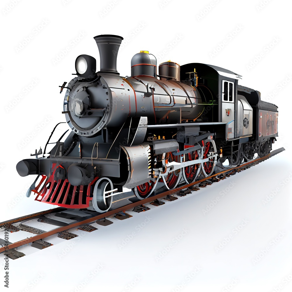 Cartoon steam train model isolated on clean white background, beautiful ...