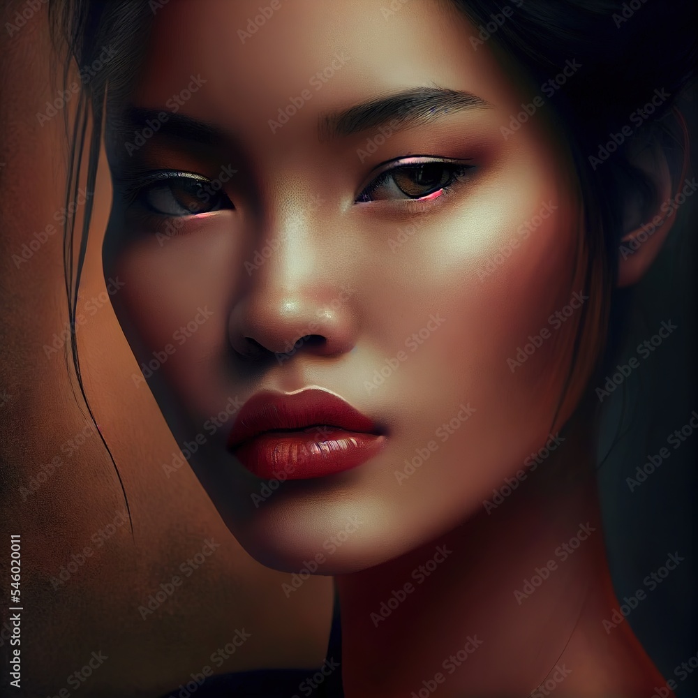 Gorgeous asian woman, photorealistic illustrated portrait generated by ... Gorgeous asian woman, photorealistic illustrated portrait generated by ...