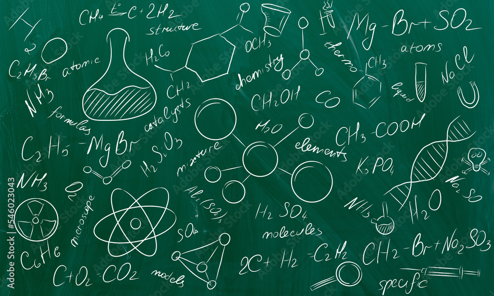 Beautiful chemistry seamless pattern with plots, formulas and ...