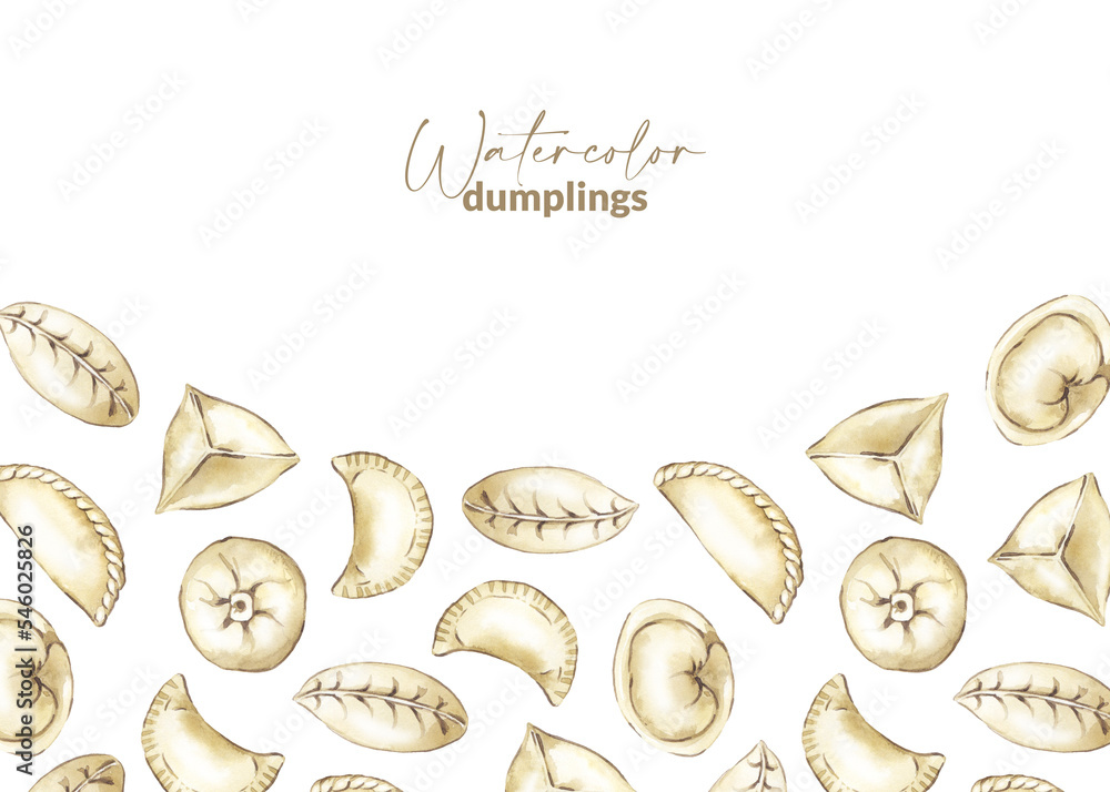 Border design with hand drawn chinese dumpling. Asian steamed food ...