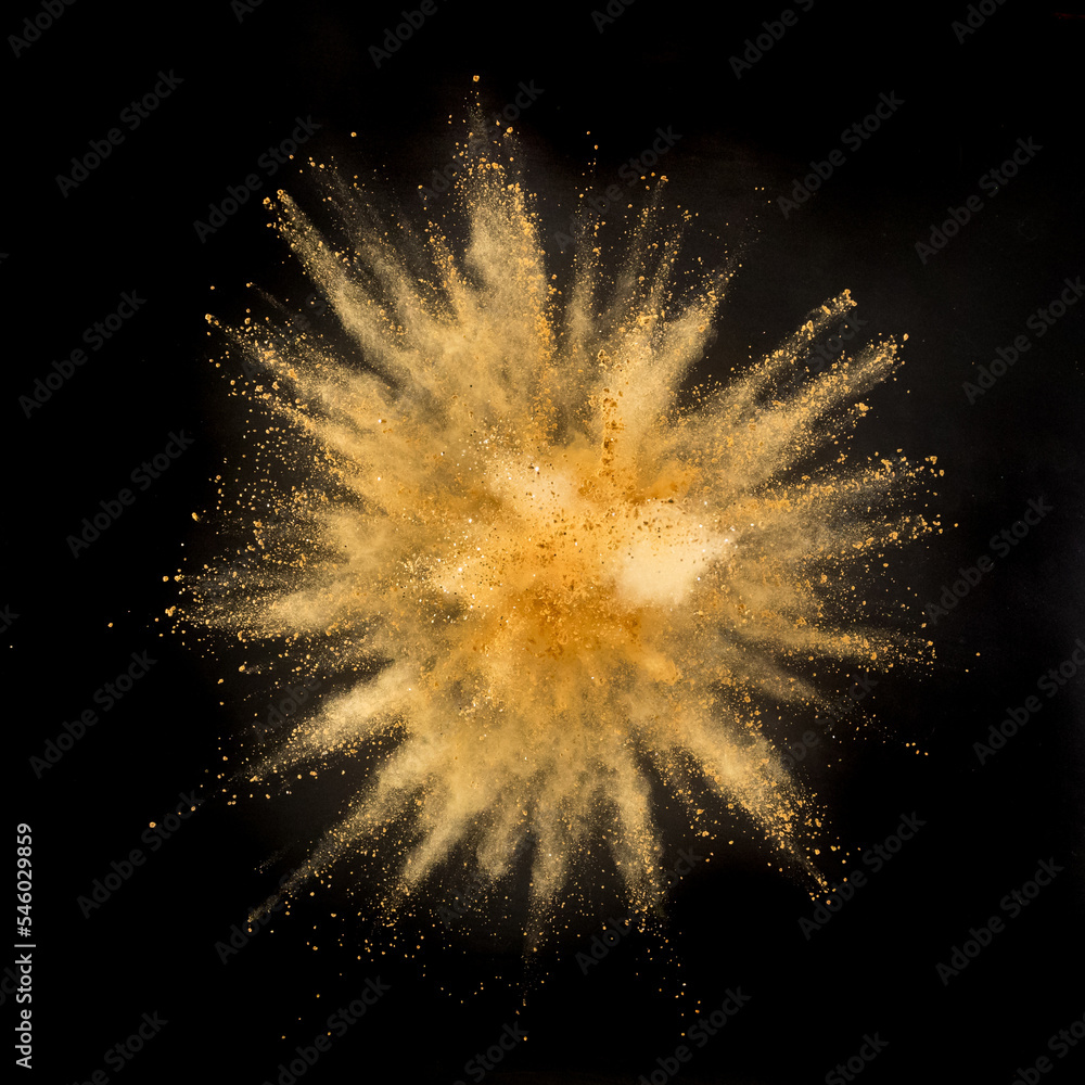Freeze motion shot of color powder explosion isolated on black ...