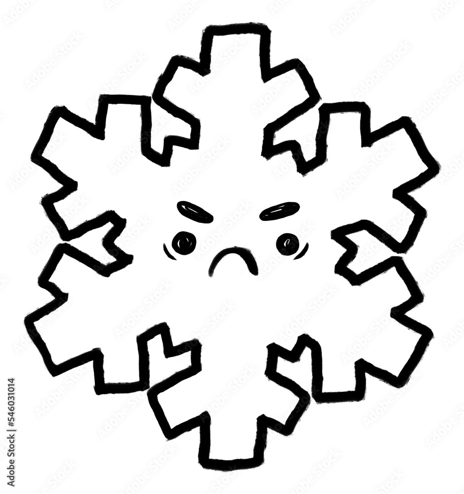 An evil snowflake. Doodle drawing, a snowflake hating winter. Funny ...