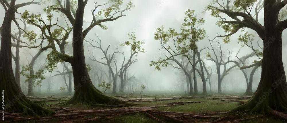 Artistic concept illustration of a destroyed forest,background ...