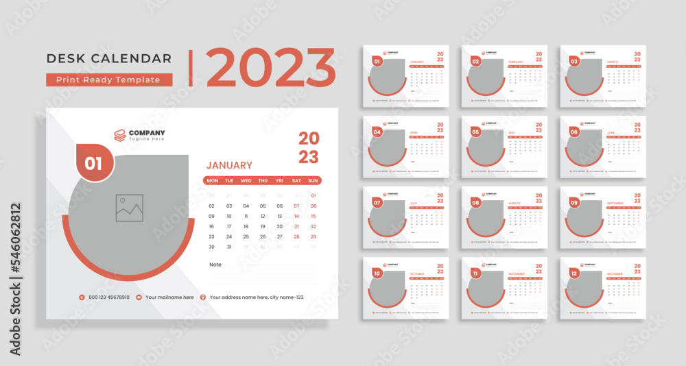 Desk Calendar 2023 template design, creative desk calendar, table ...