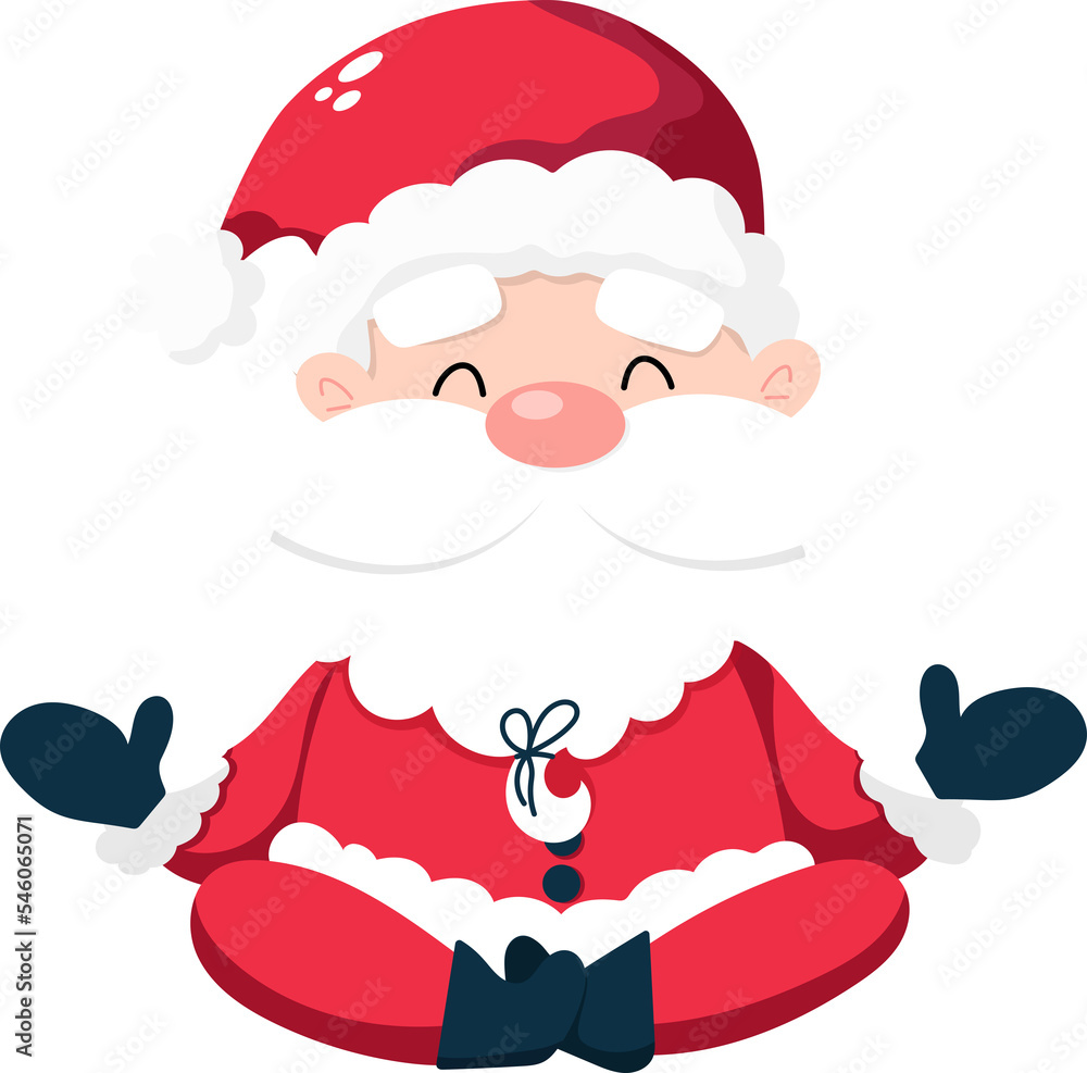 Cute meditating Santa. Santa in a lotus pose. Vector illustration in a ...