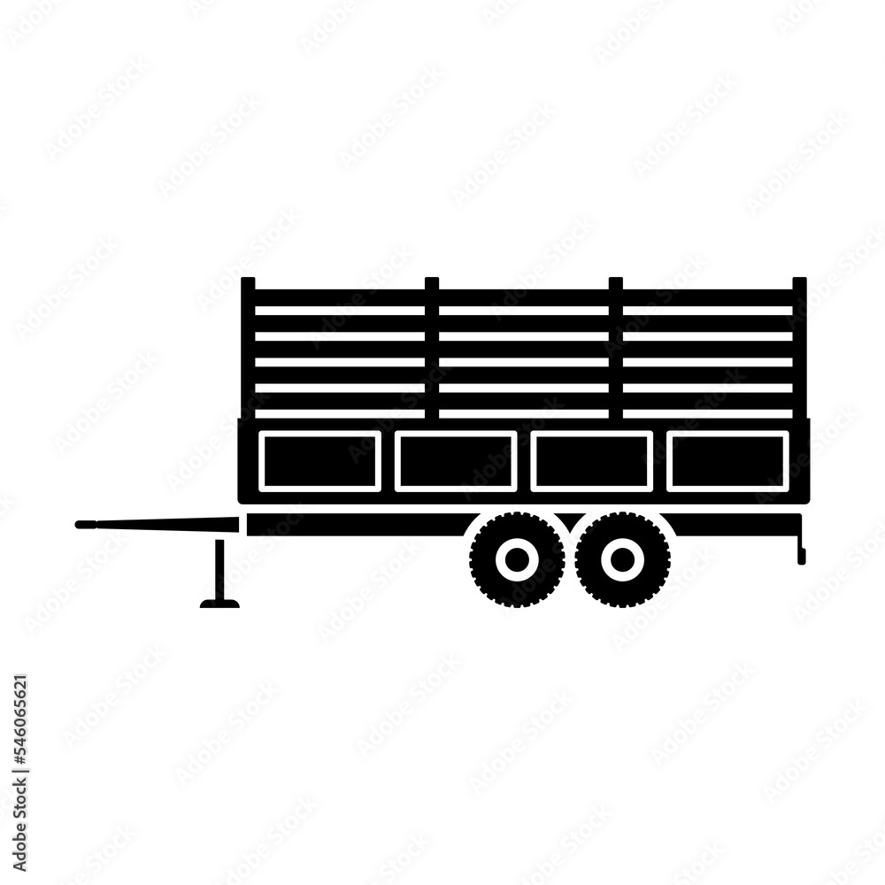 Big heavy cargo trailer icon. Black silhouette. Side view. Vector ...