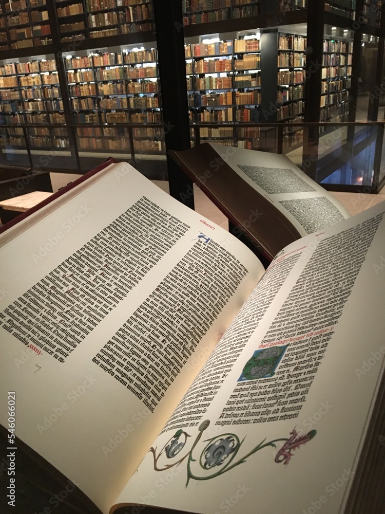 A Gutenberg Bible, the first book printed on a press with movable type ...