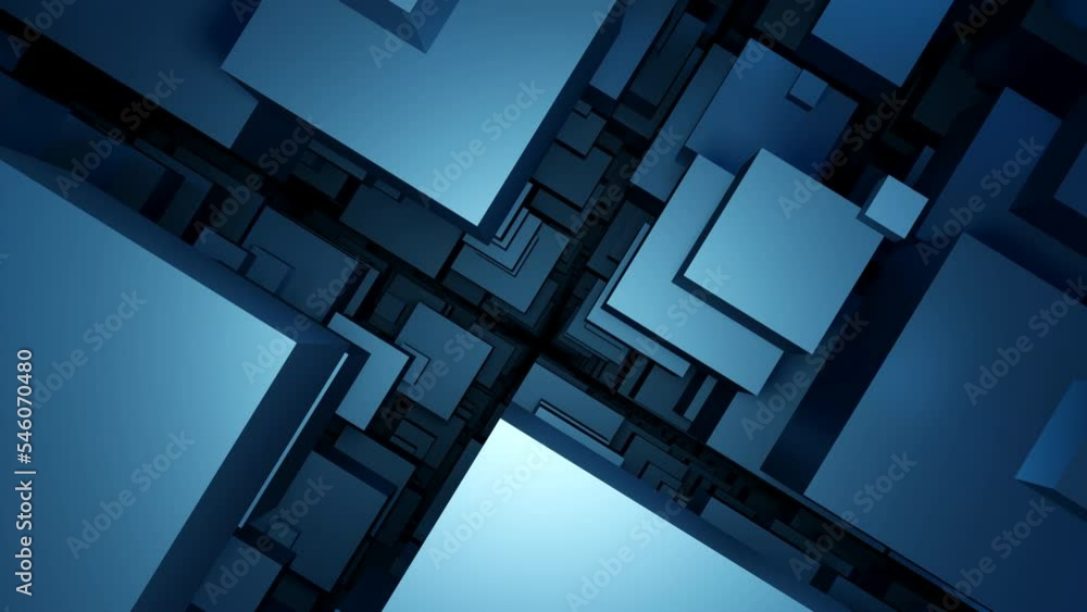 Movement through 3d space with cubes. Design. Tunnel with 3d lips in ...