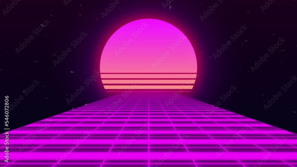 Trendy retro futuristic pink neon lights 3d road to the sun on ...