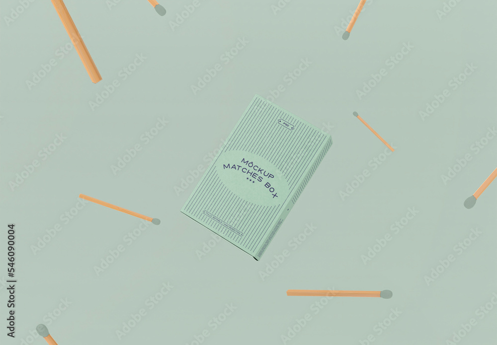3d Flying Matchbox and Matchstick Mockup Stock Template | Adobe Stock