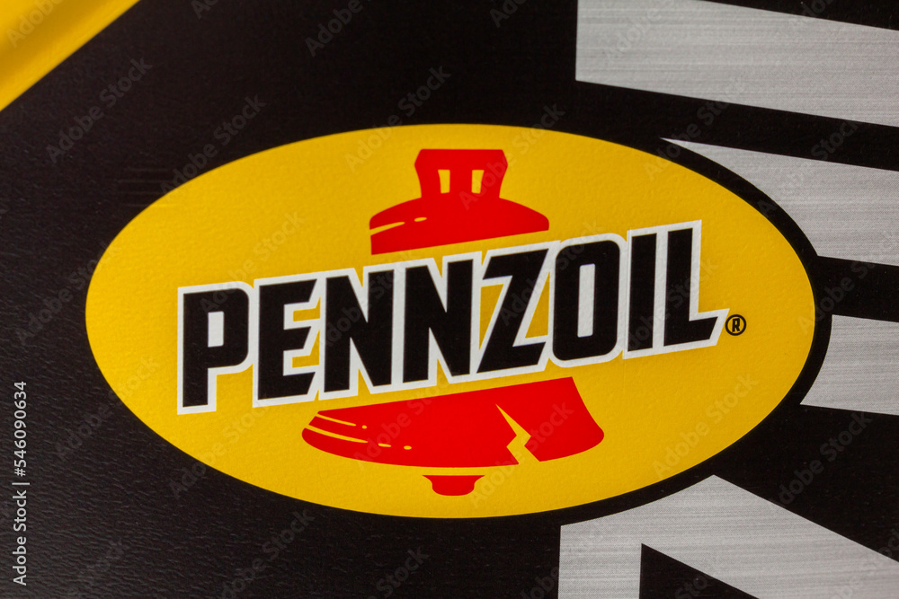 Pennzoil Synthetic Motor Oil Container and trademark Logo Stock Photo ...