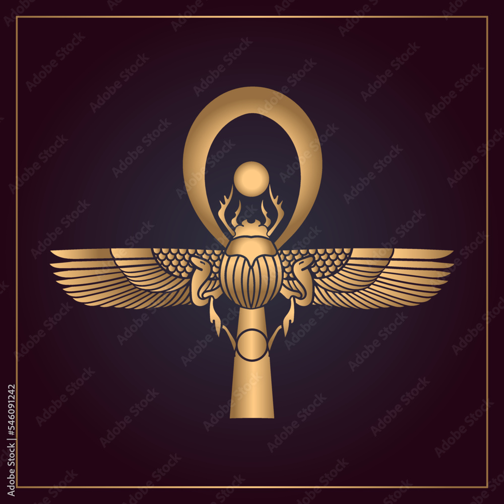 Gold Egyptian Scarab bug with wings And ankh ,RA GOD symbol.eps Stock ...