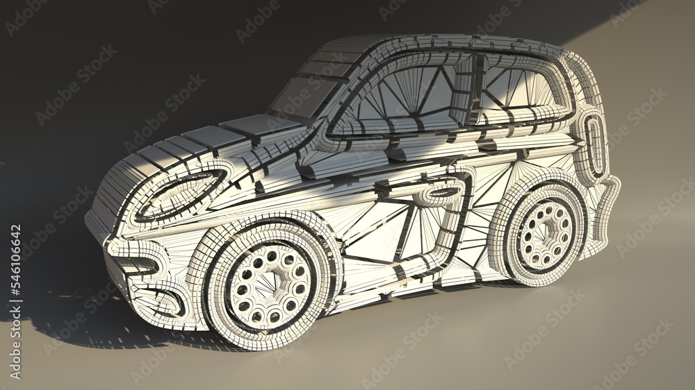 3D Illustration of a vehicle. Must view closely for the modeled mesh ...