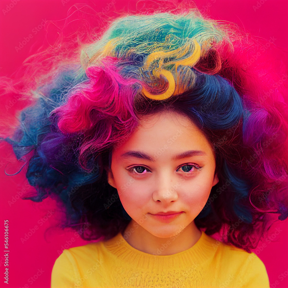 child with fantastic hair [photorealistic illustration; imaginary ...