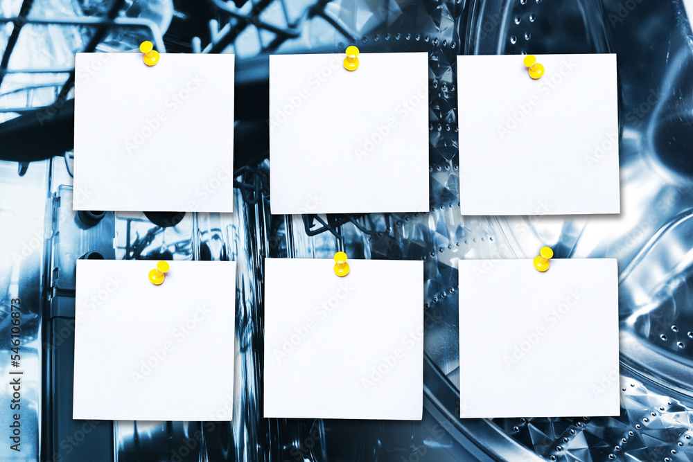 Memo reminder cards isolated. White blank square papers with yellow ...