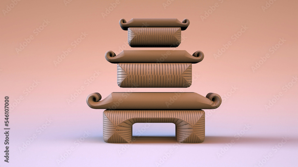 3D Illustration of an object-artefact-art piece from the era of the ...