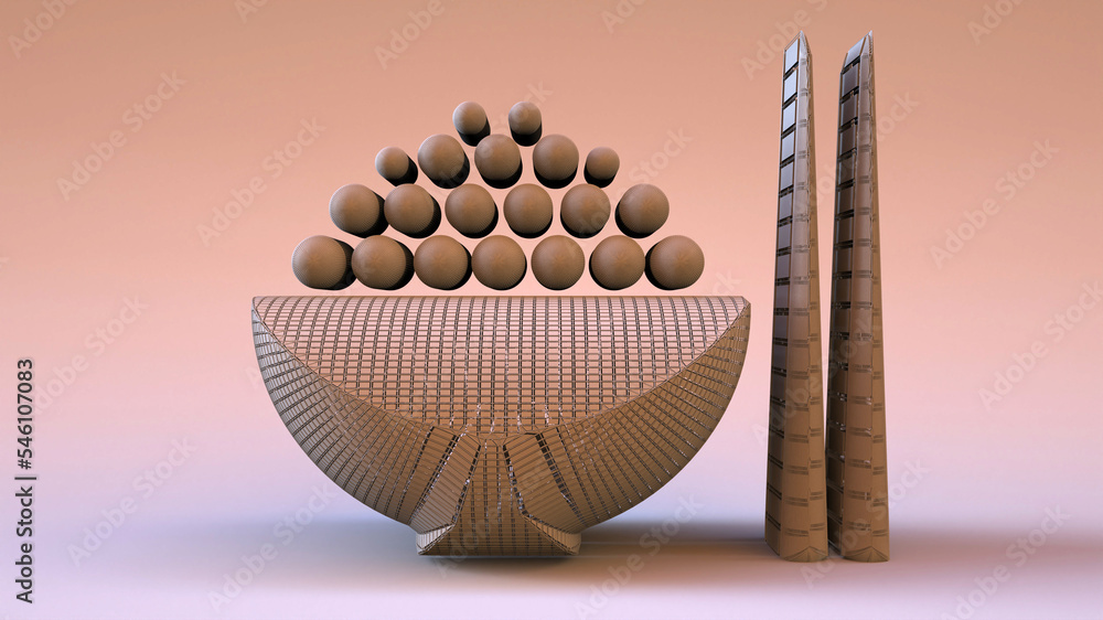 3D Illustration of an object-artefact-art piece from the era of the ...
