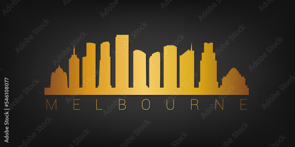 Melbourne VIC, Australia Gold Skyline City Silhouette Vector. Golden ...