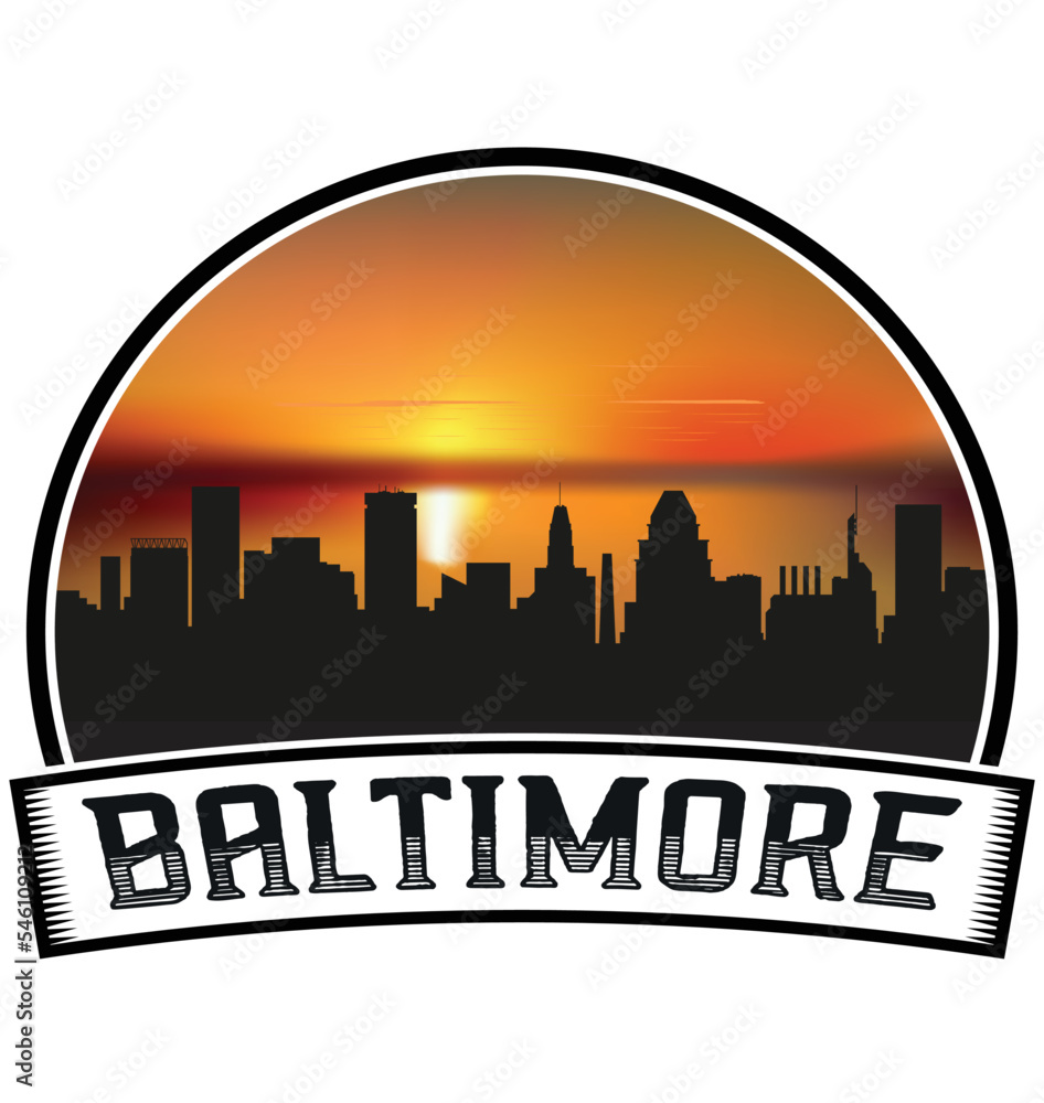 Baltimore Maryland USA Skyline Sunset Travel Souvenir Sticker Logo ...