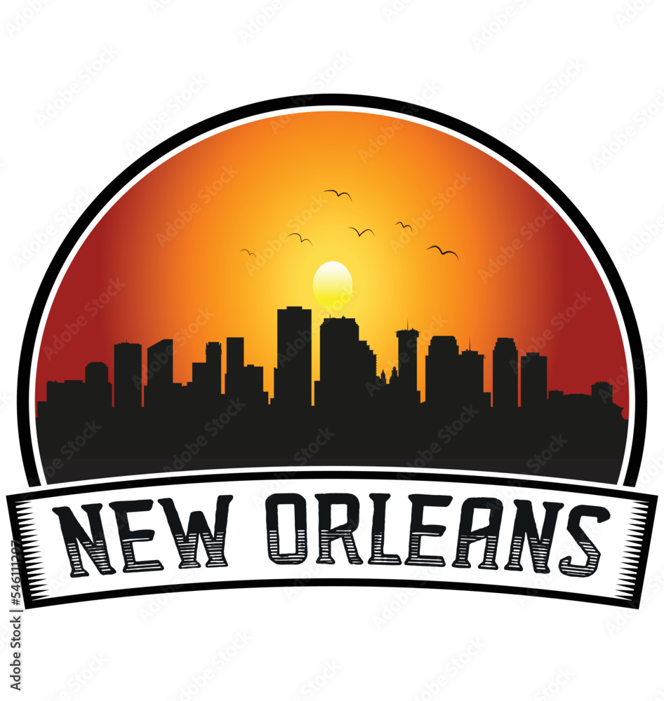New Orleans Louisiana USA Skyline Sunset Travel Souvenir Sticker Logo ...