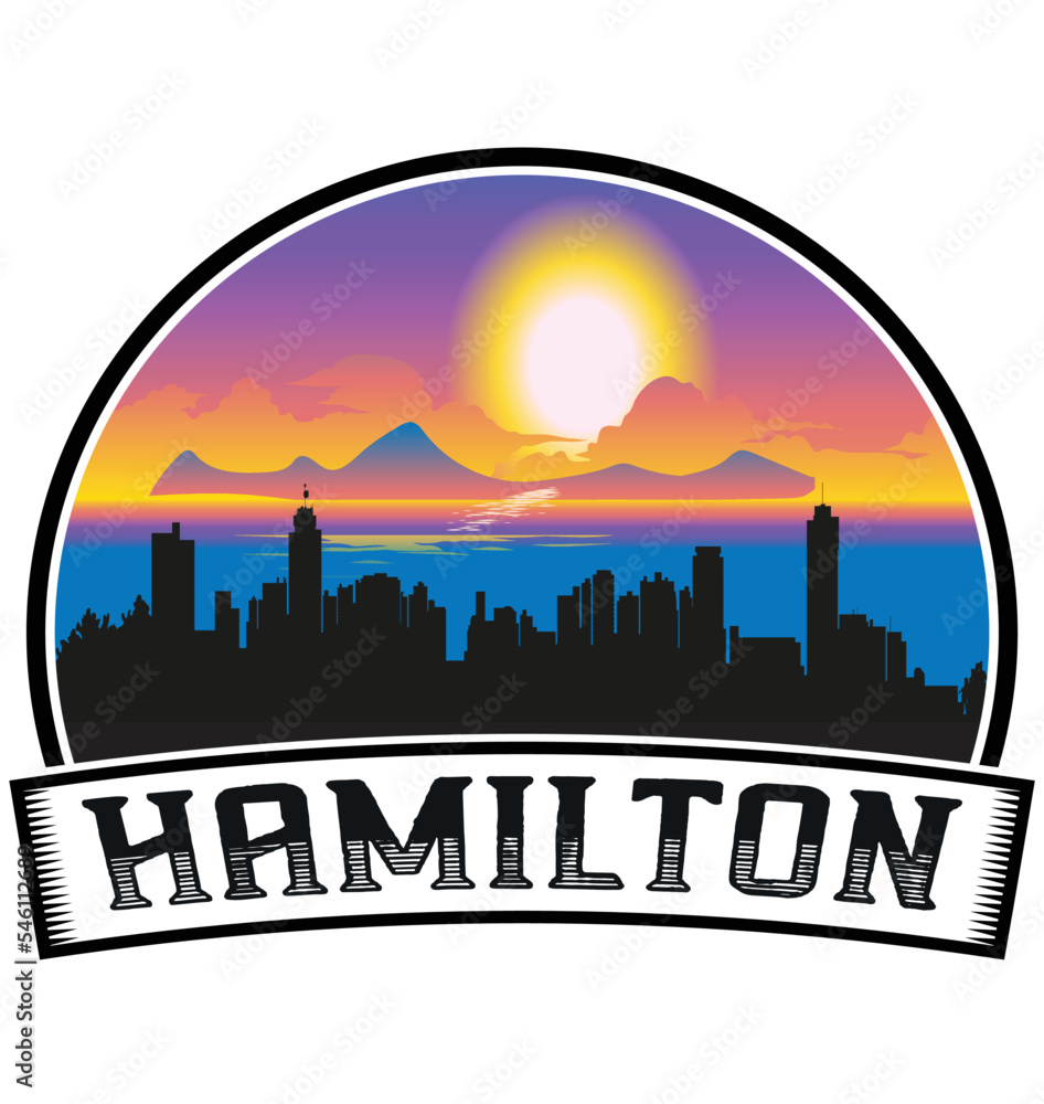 Hamilton Canada Skyline Sunset Travel Souvenir Sticker Logo Badge Stamp ...