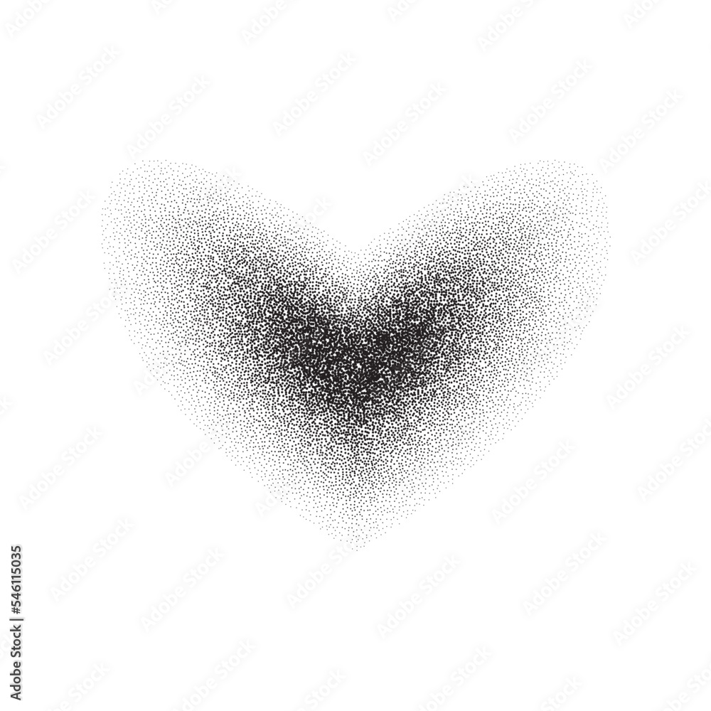 Dotted grain heart. Black stipple core shape. Noise sand texture heart ...