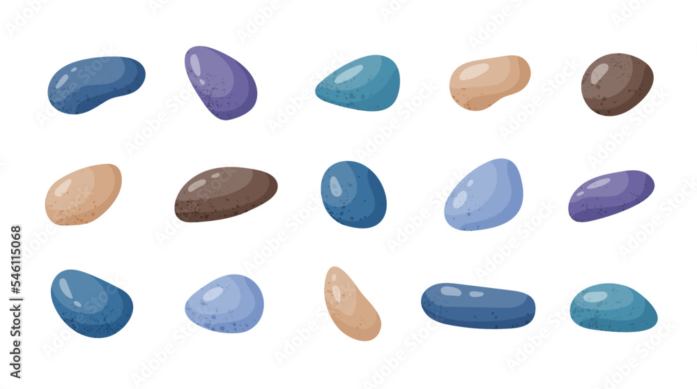 Pebble stones collection. Different beach pebbles shape set. Various ...