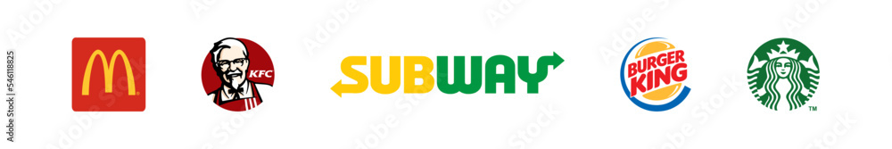 Mcdonalds logo. Subway symbol. Starbucks illustration. Kfs logotype ...