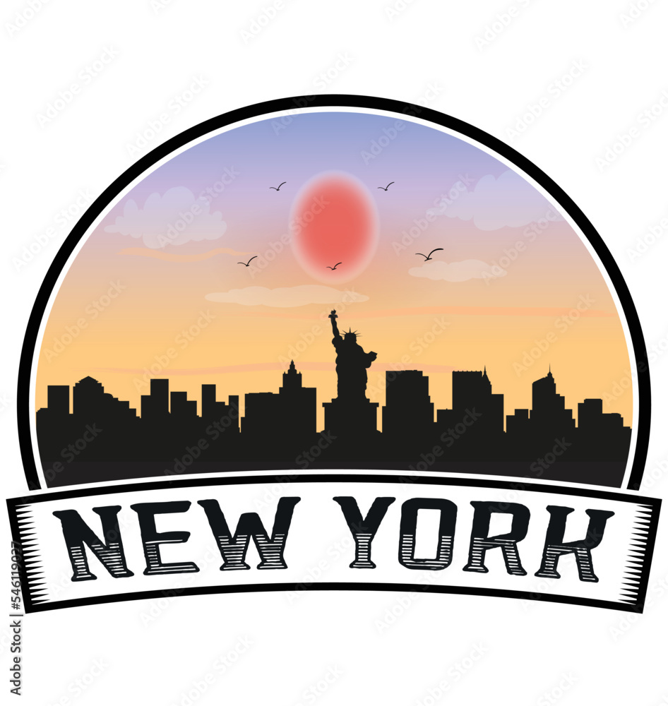 New York New York USA Skyline Sunset Travel Souvenir Sticker Logo Badge ...