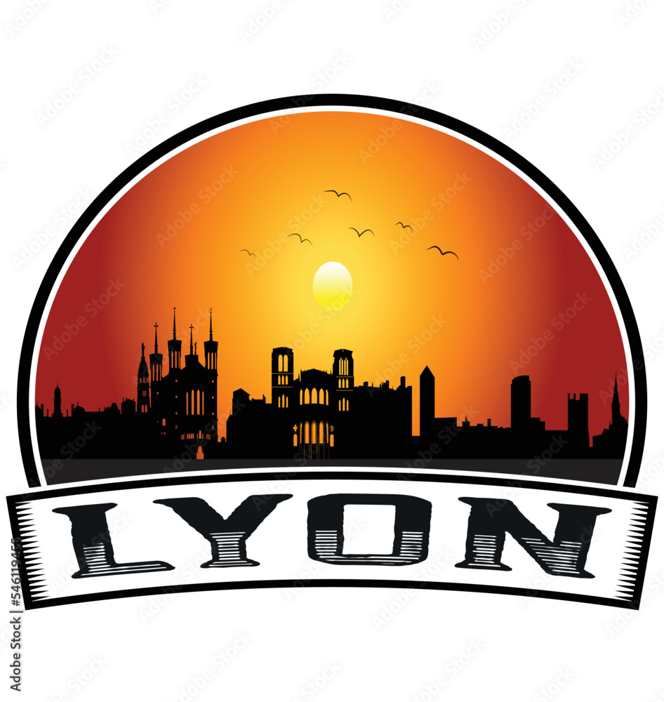 Lyon France Skyline Sunset Travel Souvenir Sticker Logo Badge Stamp ...