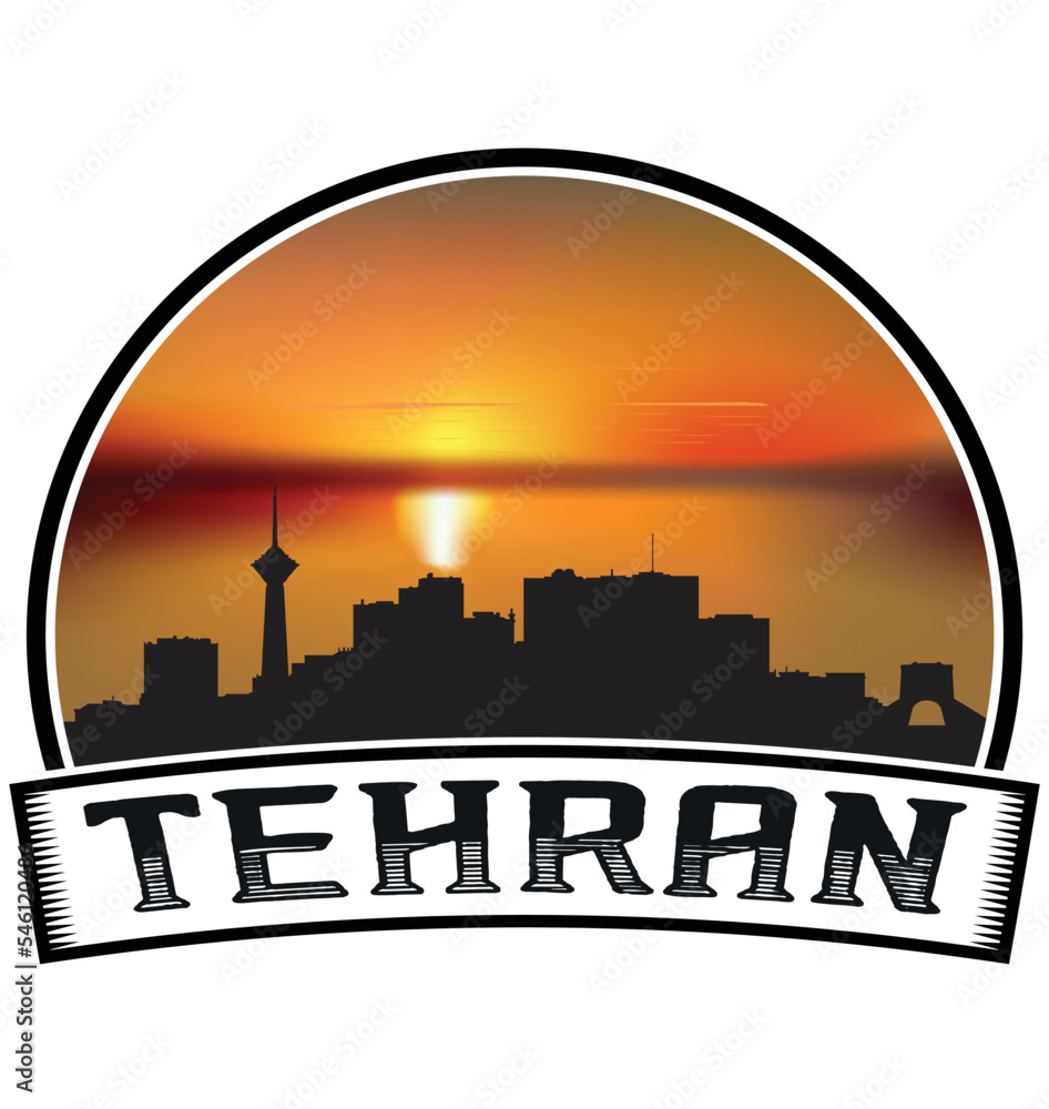 Tehran Iran Skyline Sunset Travel Souvenir Sticker Logo Badge Stamp ...