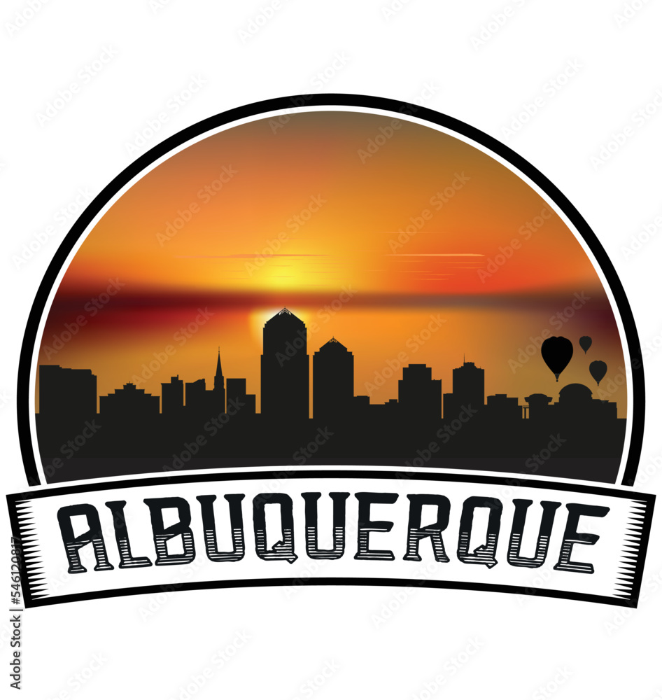 Albuquerque New Mexico USA Skyline Sunset Travel Souvenir Sticker Logo ...