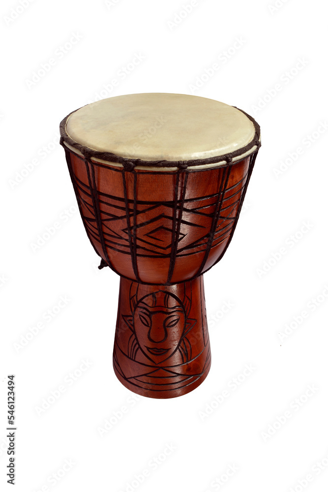 Traditional wooden music instrument with hand carved ethnic design ...