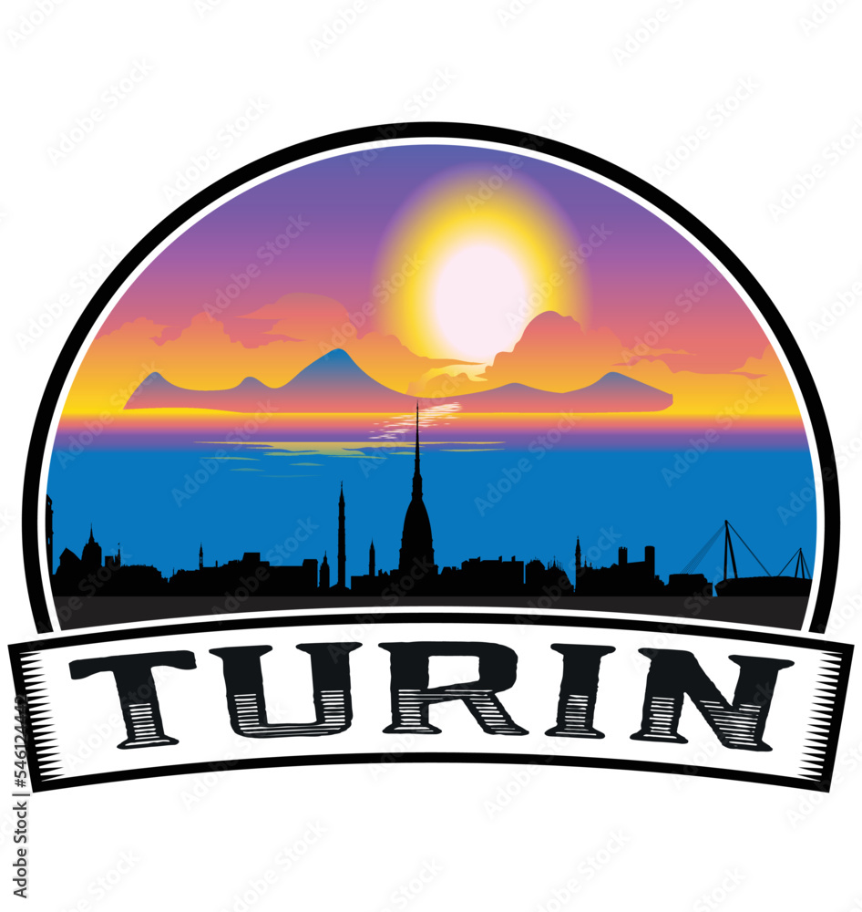 Turin Italy Skyline Sunset Travel Souvenir Sticker Logo Badge Stamp ...
