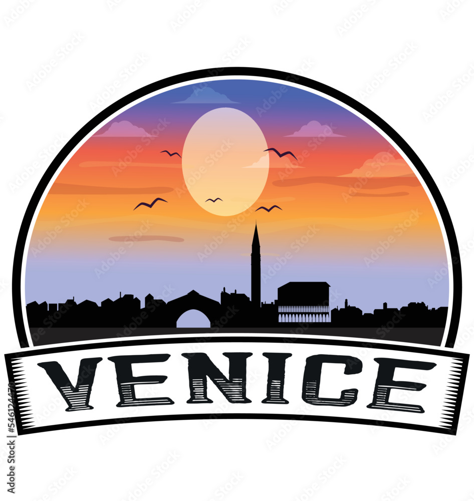 Venice Italy Skyline Sunset Travel Souvenir Sticker Logo Badge Stamp ...