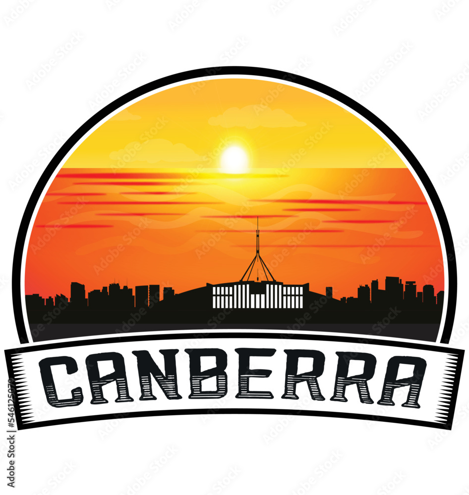 Canberra Australia Skyline Sunset Travel Souvenir Sticker Logo Badge ...
