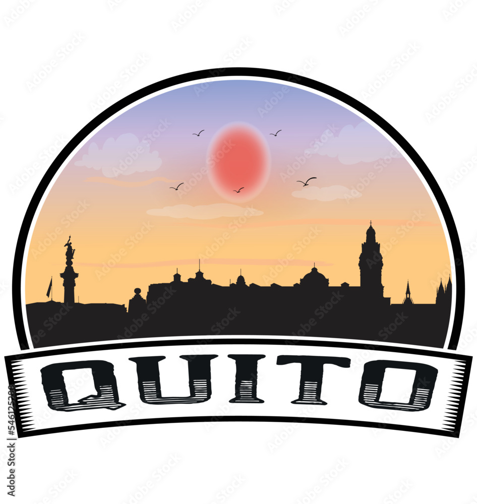 Quito Equador Skyline Sunset Travel Souvenir Sticker Logo Badge Stamp ...