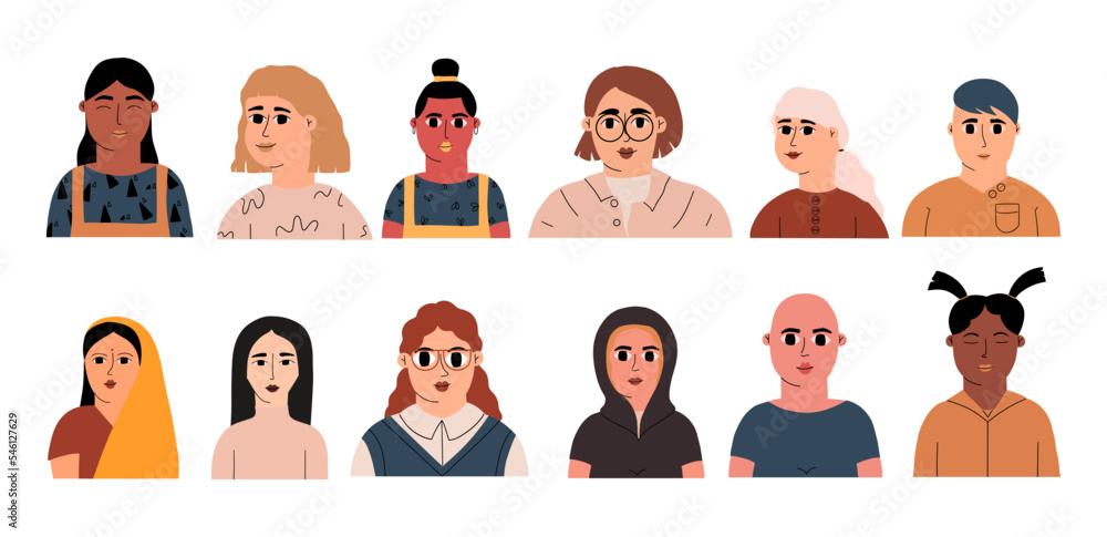 Diversity women different races and nationalities. Female portraits ...
