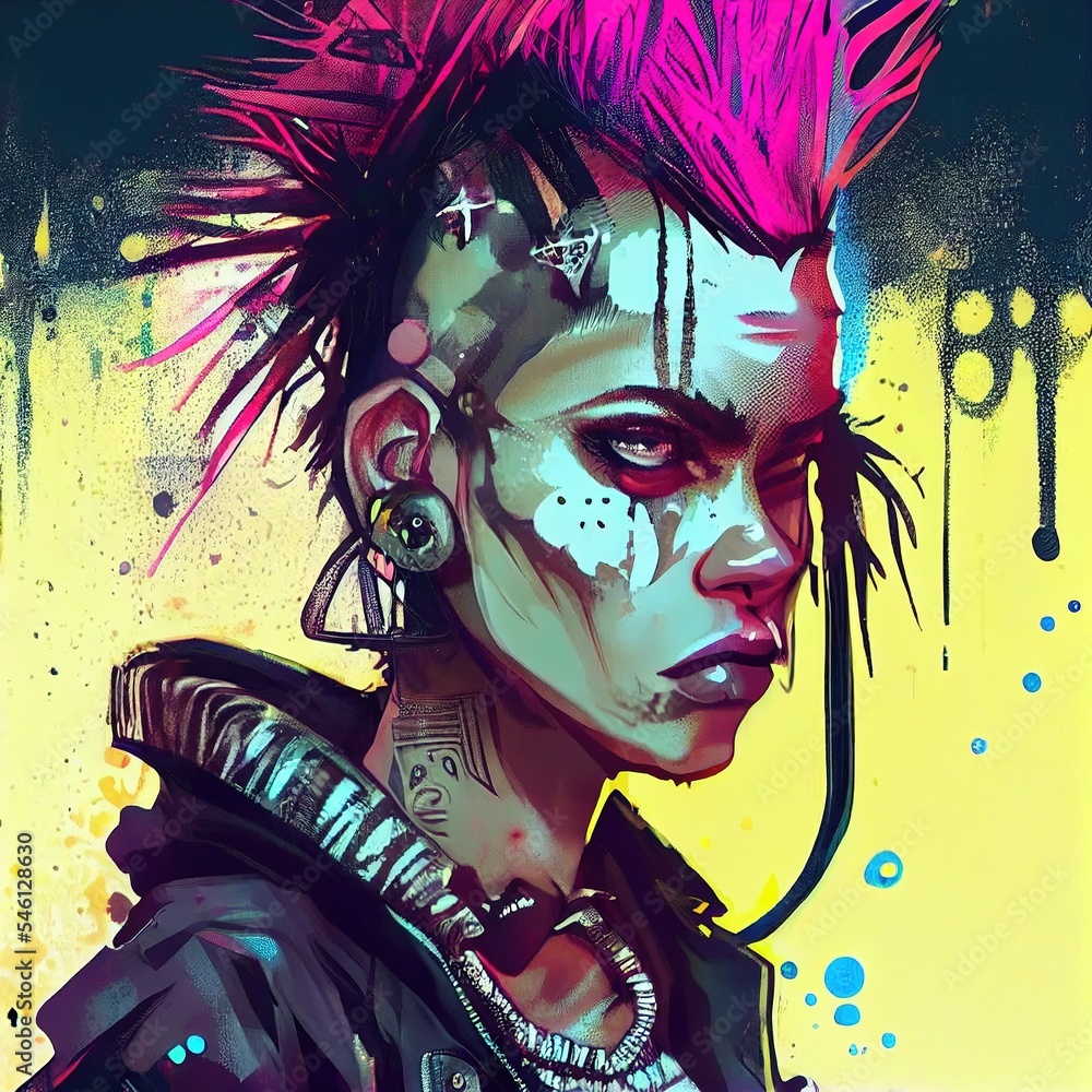 A fictional person, not based on a real person. Portrait of a punk with ...