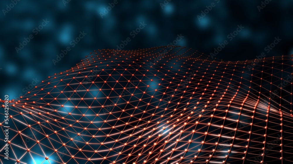 Red atom structure on aero space background under spot light ...
