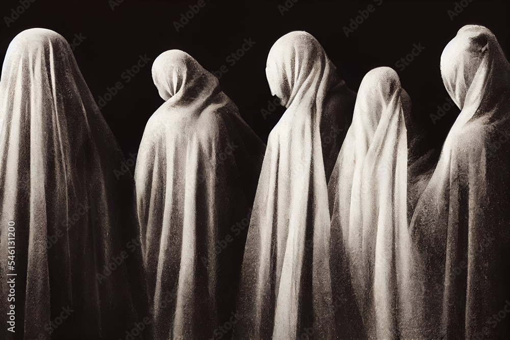 Ilustrace „Eerie Standing Religious Figures Covered with Shrouds ...