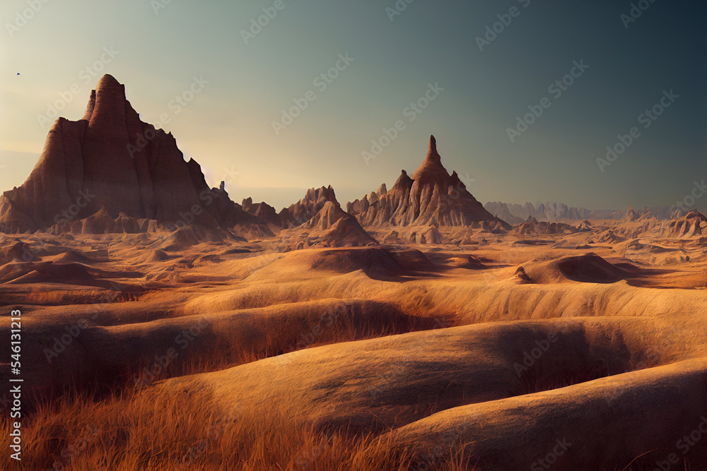 Picturesque Expansive Desert on an Alien Planet. Digital Oil Painting ...