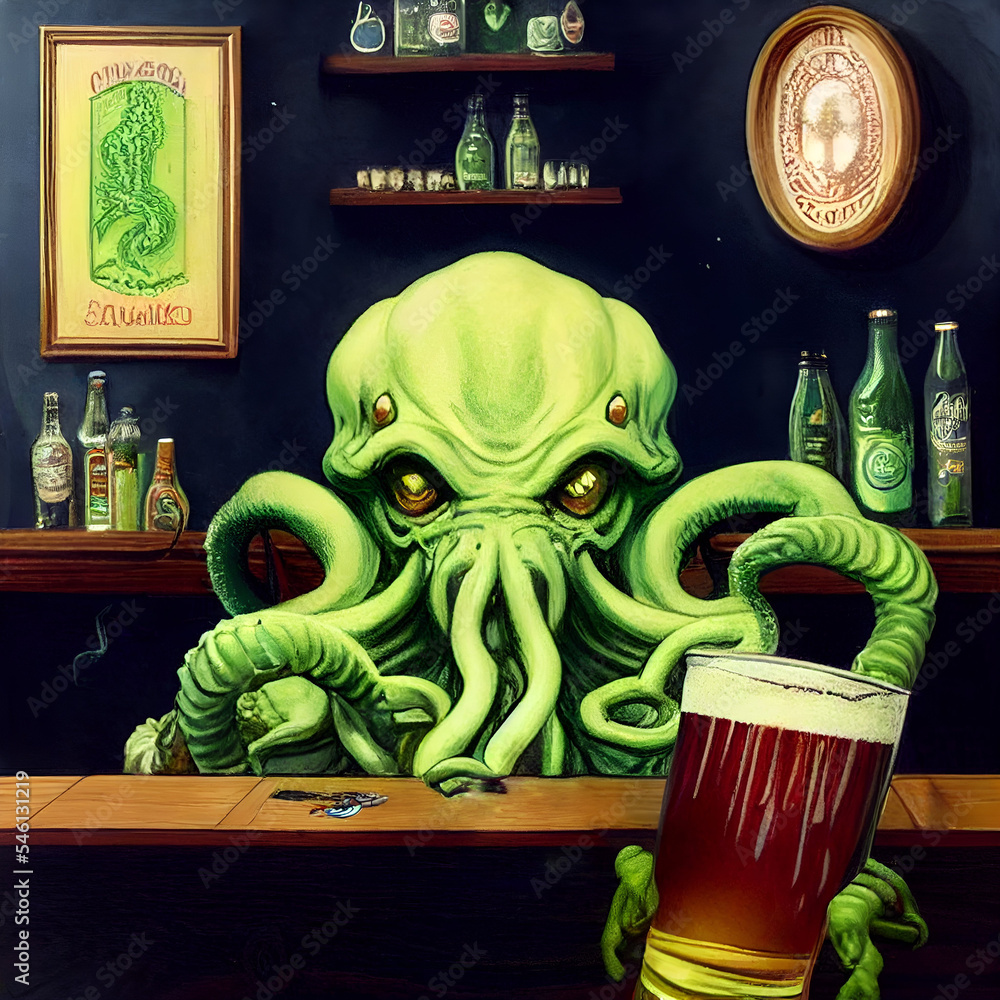 Cthulhu Serving a Pint at the Local Pub. Ancient Cosmic Tentacle ...