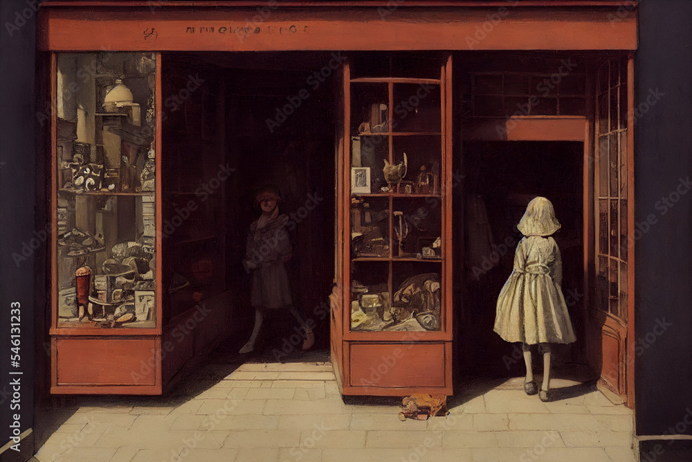 Victorian Shop of Curiosities with Eerie Child Customers. Digital Oil ...