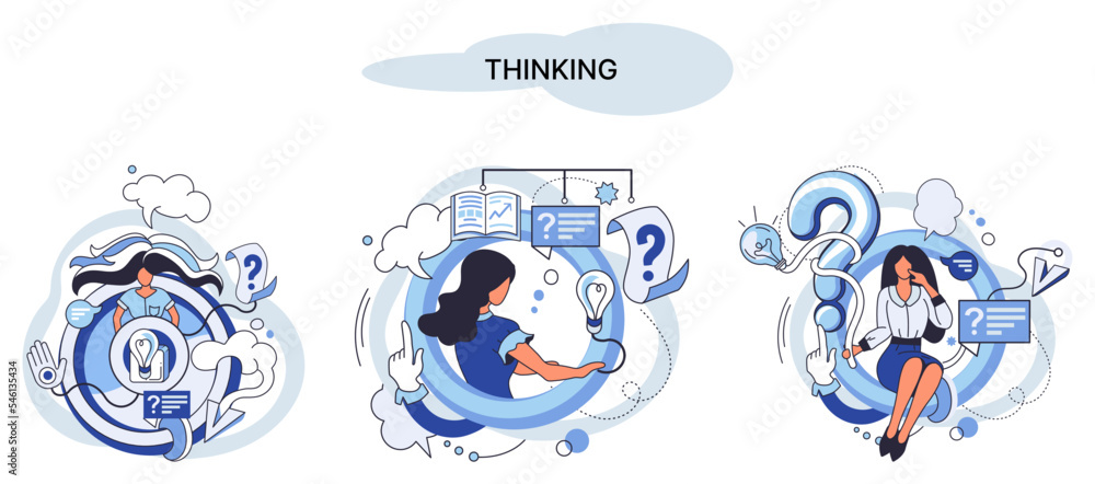 Problem solving metaphor, wondering or thinking, planning or pondering ...