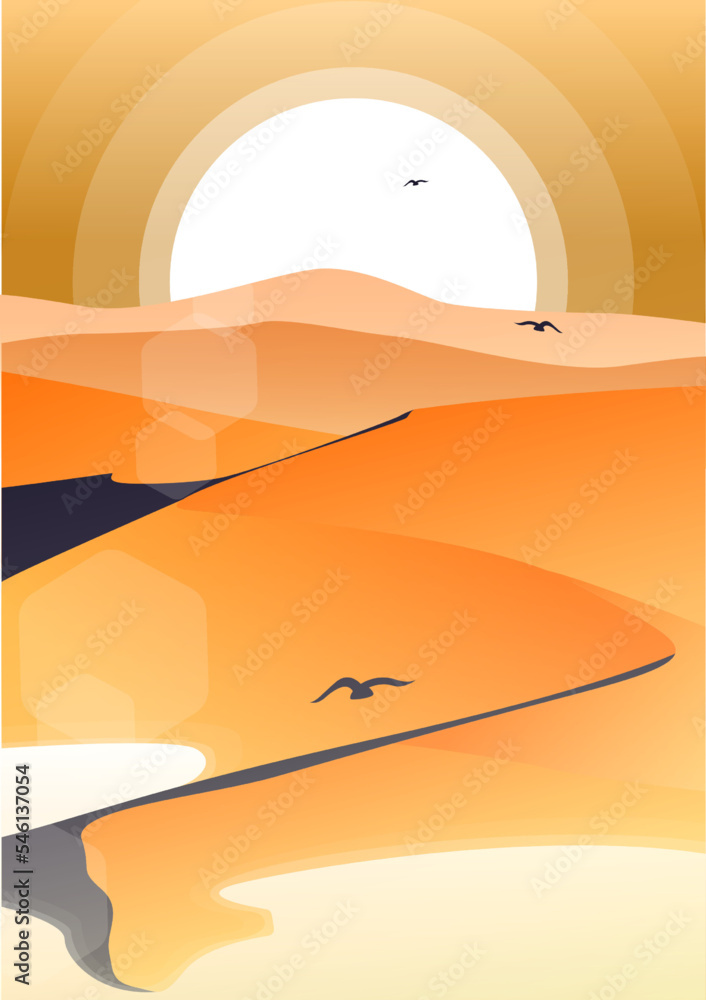 vertical background, flat illustration of a desert background, desert ...