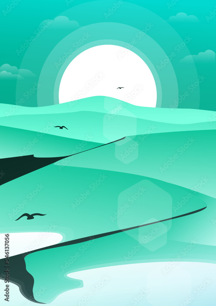 vertical background, flat illustration of a desert background, desert ...